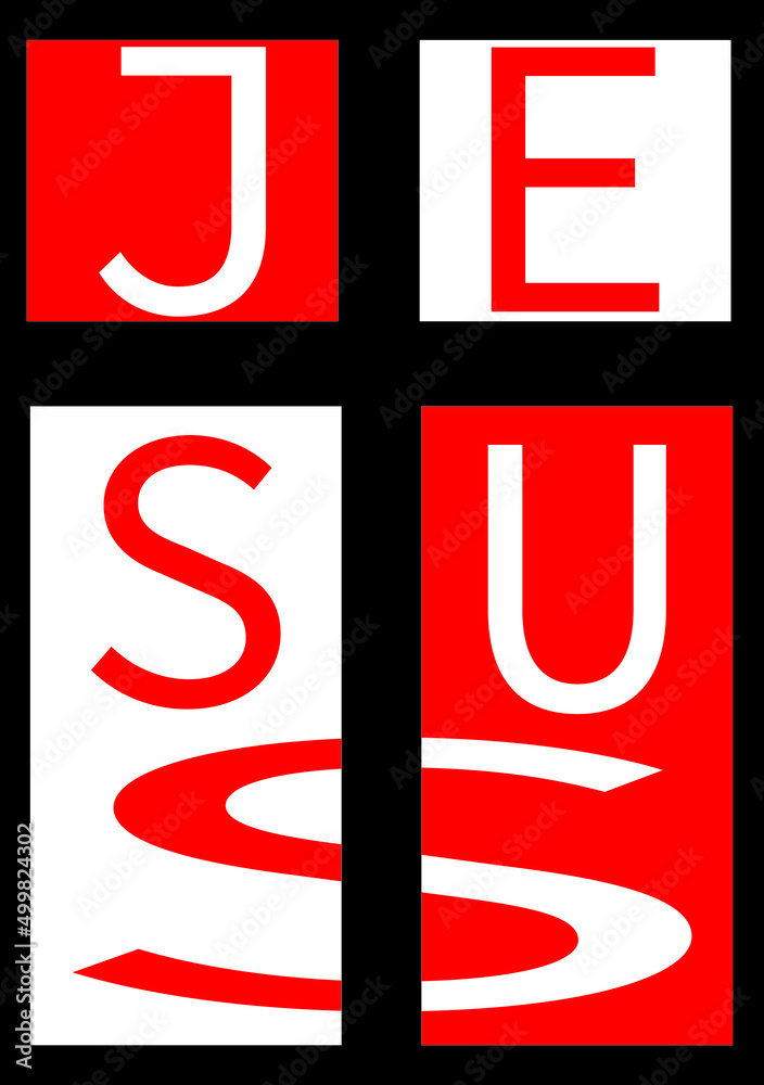 Word Jesus forming a cross with red and white colors Stock Vector ...