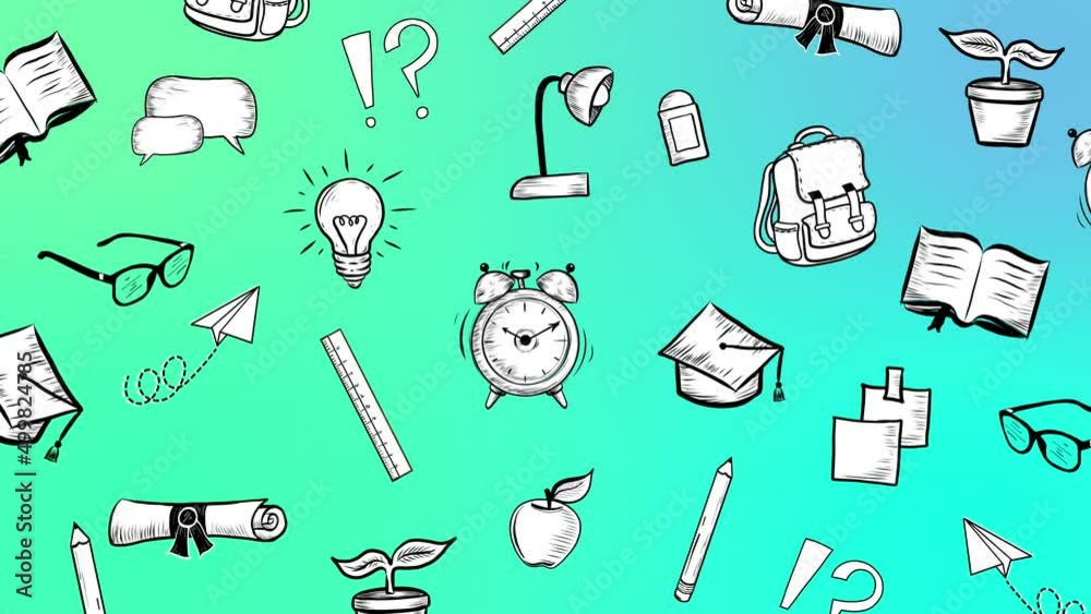 Animated Hand Drawn Retro Style Education Stationary Motion Pattern ...