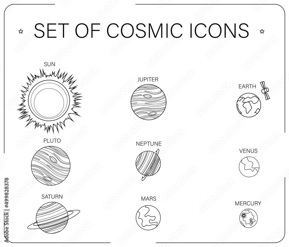 Set of planet icons isolated on white background. Contemporary set of ...