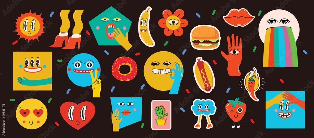 Collection of crazy Abstract comic geometric shape characters elements ...