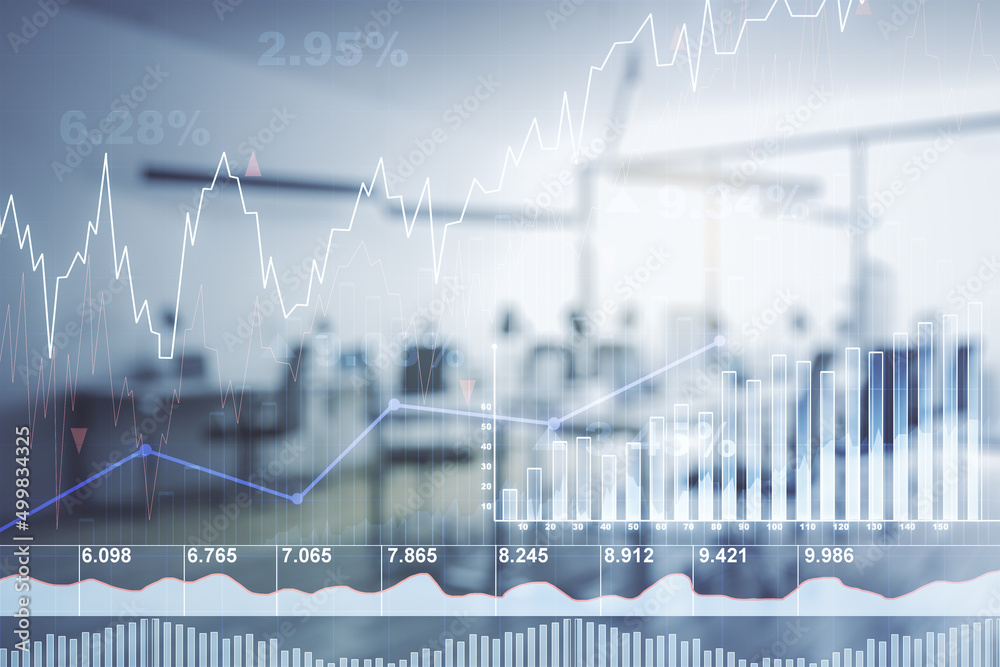 Multi exposure of virtual abstract financial diagram on a modern ...