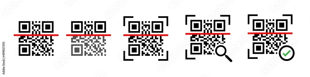 Qr code scanning icon set. Qr code scanners set. Different qr code ...