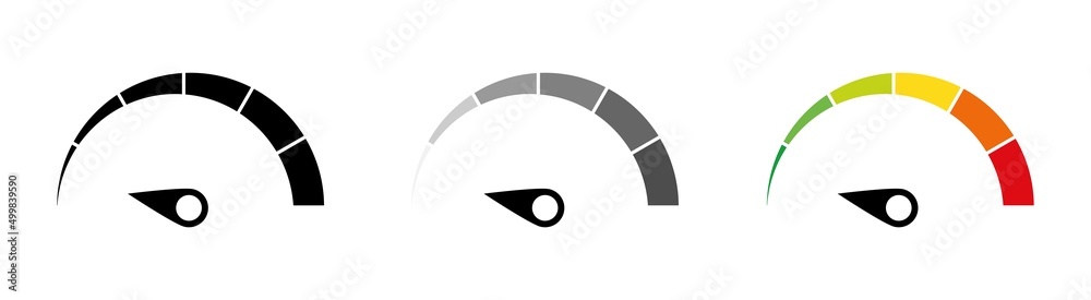 Vetor de Speed performance gauges icons set. Infographic scales ...
