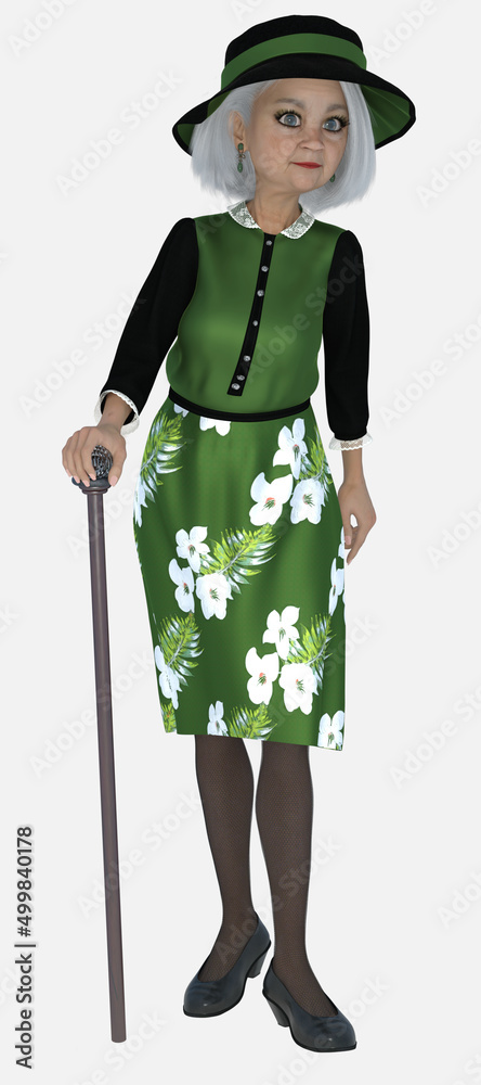 Flossy is an on the go senior woman with straight white hair and big ...