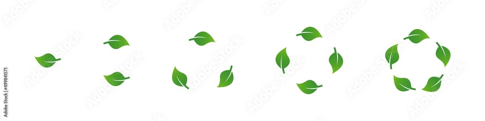 Green leaves recycling icons set. Leaves set. Green leaves shapes set ...