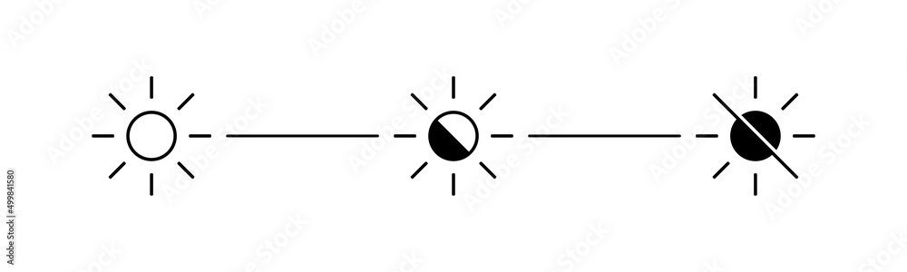 Brightness control graduation icons set. Contrast adjustment icons set ...