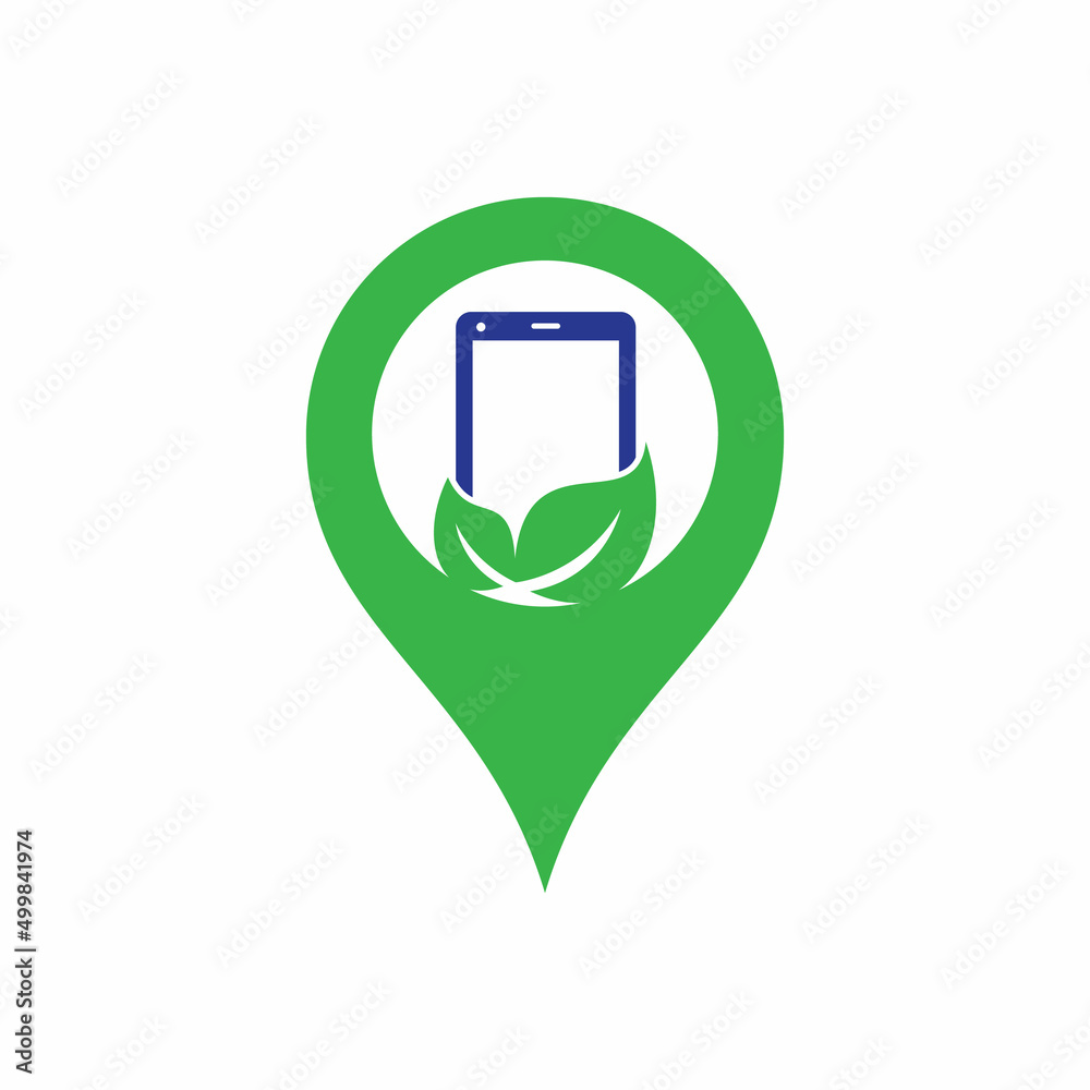 Nature phone gps shape concept vector logo template. mobile phone with ...