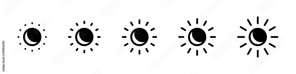 Brightness level controll icon set. Screen brightness graduation icon ...