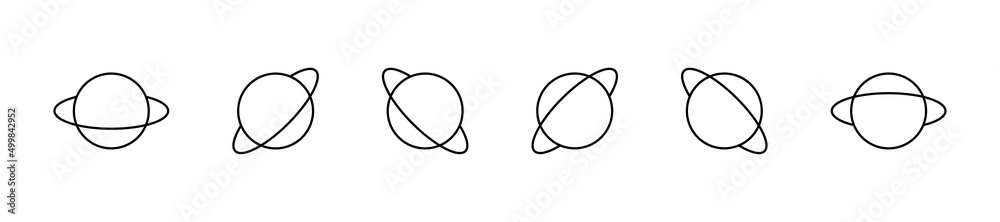 Different globe orbits line icon set isolated on white background ...