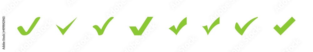 Green ticks icon set. Different ticks shapes. Checkmark checkbox tick ...