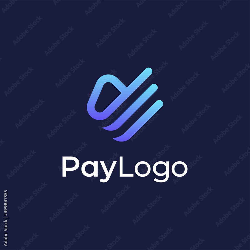 Pay logo design with line outline gradient colorful style, concept of ...