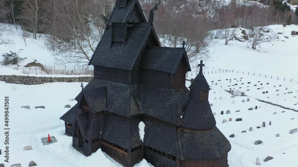Ancient well maintained Borgund Stave church in Norway - Black historic ...