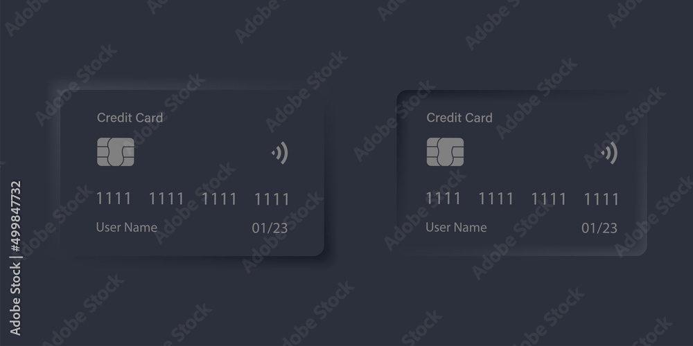 Dark neumorphism plastic bank credit card template. Digital technology ...