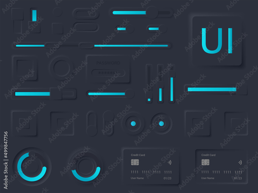 Dark neumorphism User interface design kit. Neumorphism UI UX icons set ...