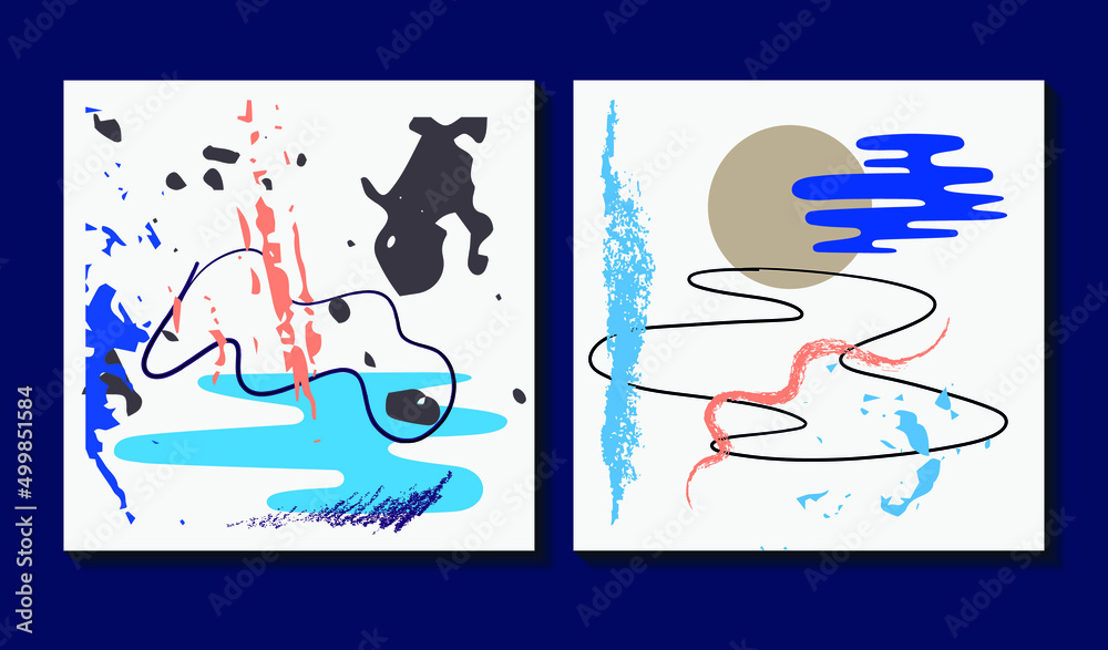 Abstract art posters. Hand drawn vector artworks. Vector paintings ...