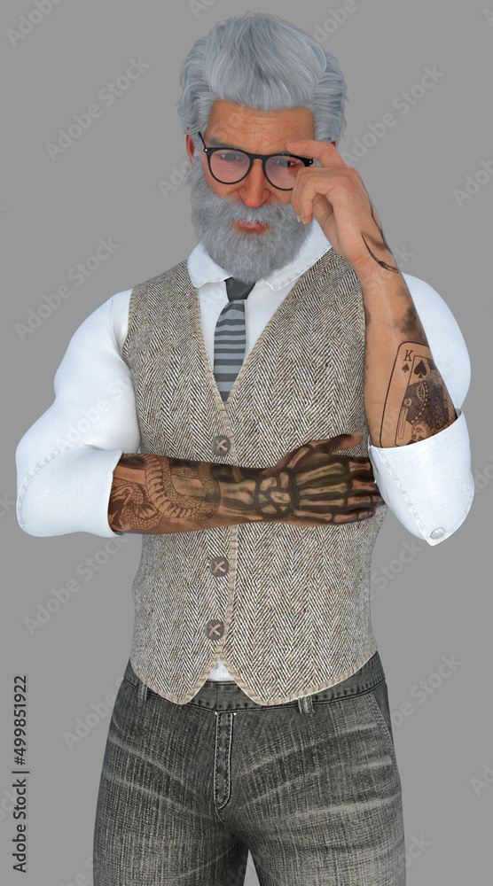 Close-up portrait of Marco, a 3D illustration computer character model ...