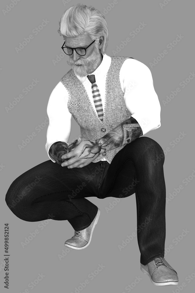 Close-up monochrome portrait of Marco, a 3D illustration computer ...