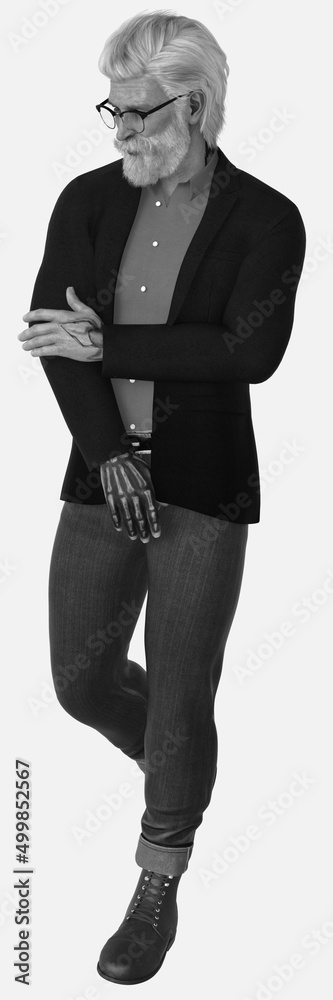 Full length monochrome portrait of Marco, a 3D illustration computer ...