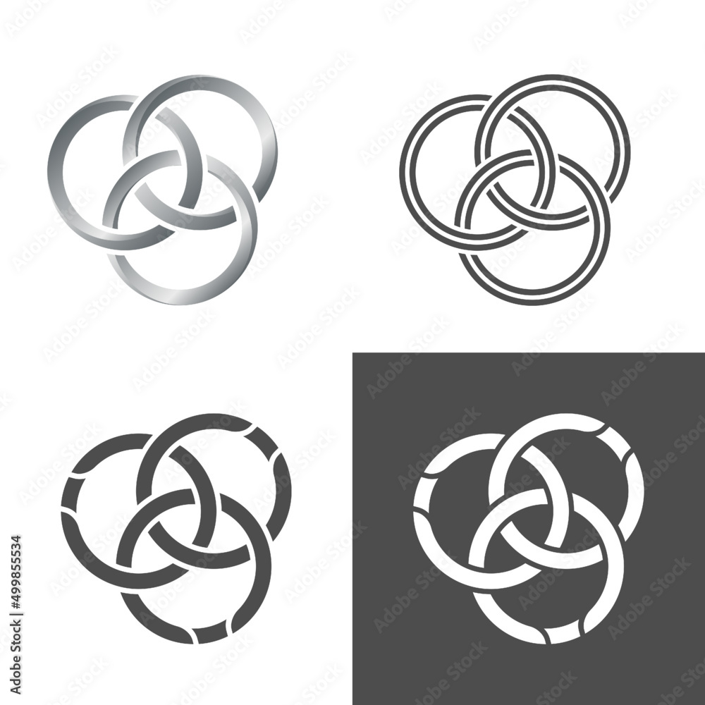 Interlocking circular shapes. Metallic gradient. Isolated on white and ...