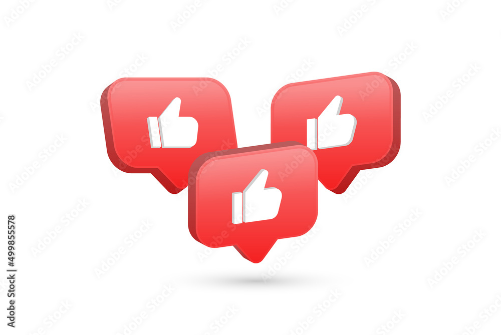3d thumbs up like icon in modern glossy speech bubble for social media ...