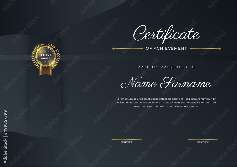 Modern black certificate template and border, for award, diploma, and ...
