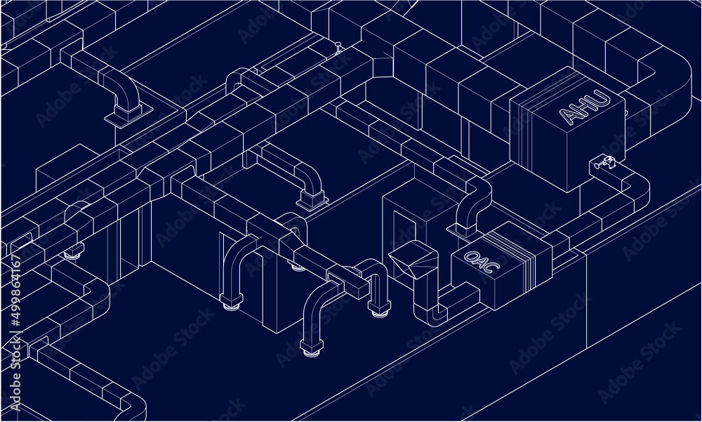 BIM illustration of air ducts design 3d vector eps blueprint Stock ...