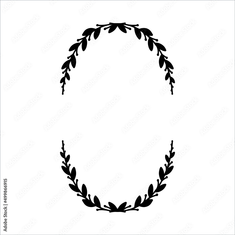 Hand drawn floral frame isolated on white background, vector. Oval ...
