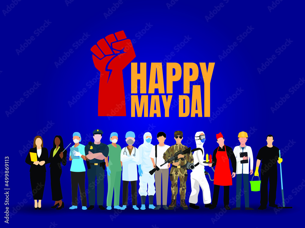 Happy Mayday customizes logo name with Different professional worker ...