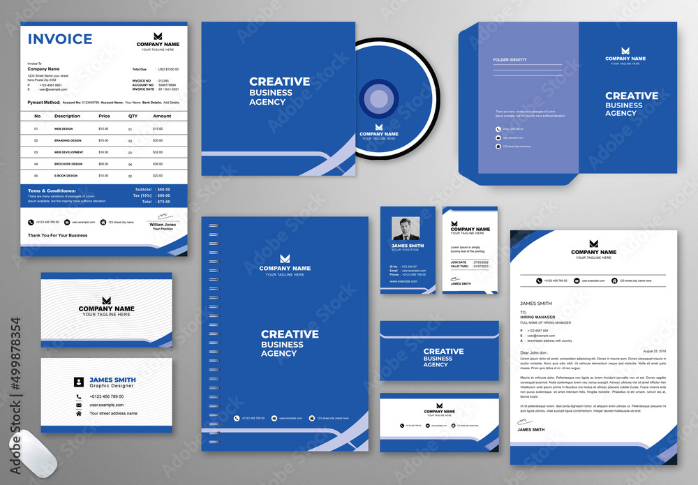 Corporate Stationery Set Layout with Blue Color Accents Stock Template ...