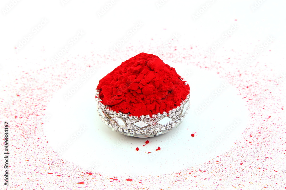 kumkum powder in silver bowl use for indian traditional god worship and ...