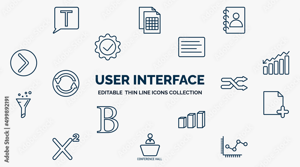 concept of user interface web icons in outline style. thin line icons such as text box, contact ...