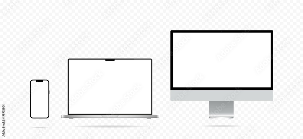 Realistic set of devices. Devices mockup illustration. Monitor, laptop ...