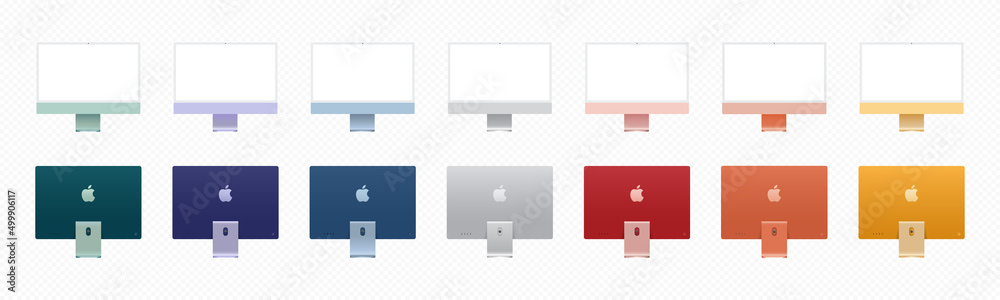 New Apple iMac realistic illustration collection. Apple macintosh set ...