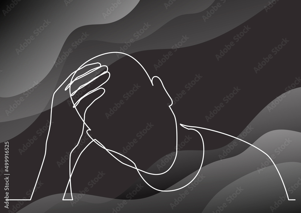continuous line drawing of person dealing with mental issues depression ...