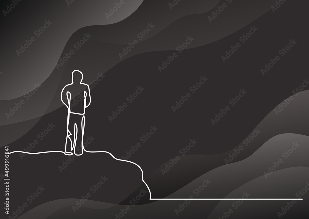 continuous line drawing of person dealing with mental issues depression ...