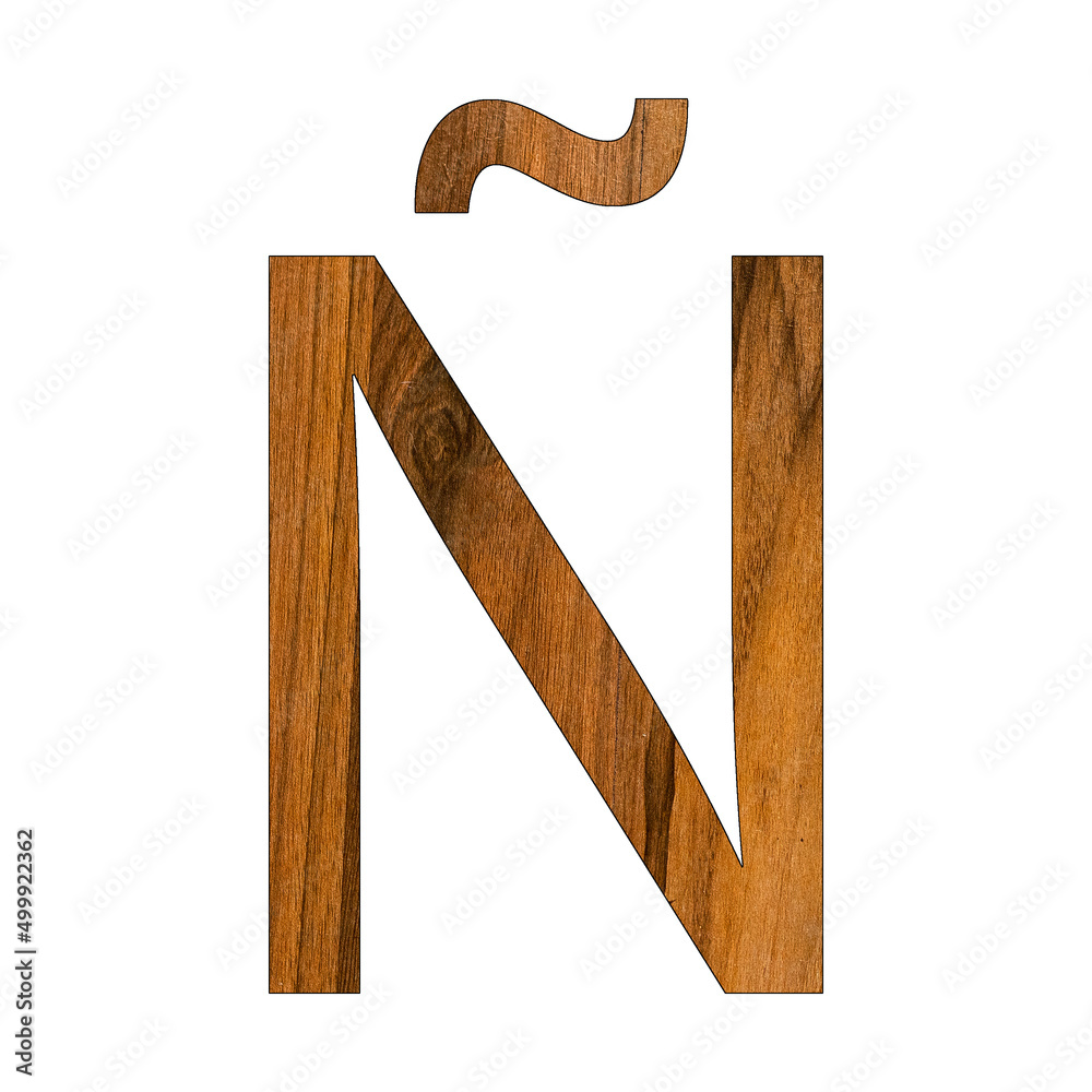 Uppercase letter Ñ - wood texture - white background Stock Photo ...