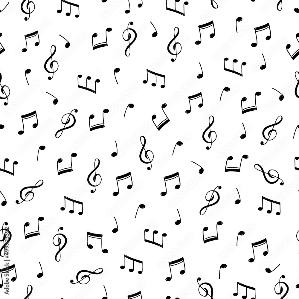 Music note doodle drawn pattern. Hand drawn sketch musical note ...