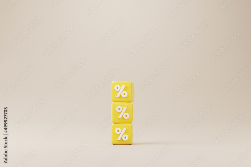 Interest rate financial and mortgage rates concept. Cube block stacking ...