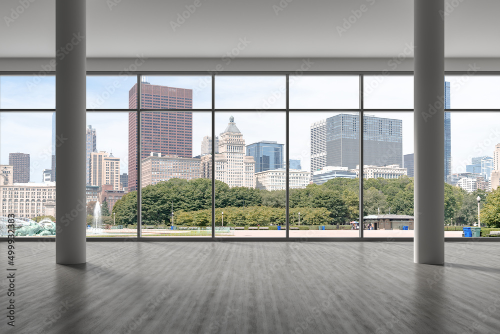 Downtown Chicago City Skyline Buildings from High Rise Window ...