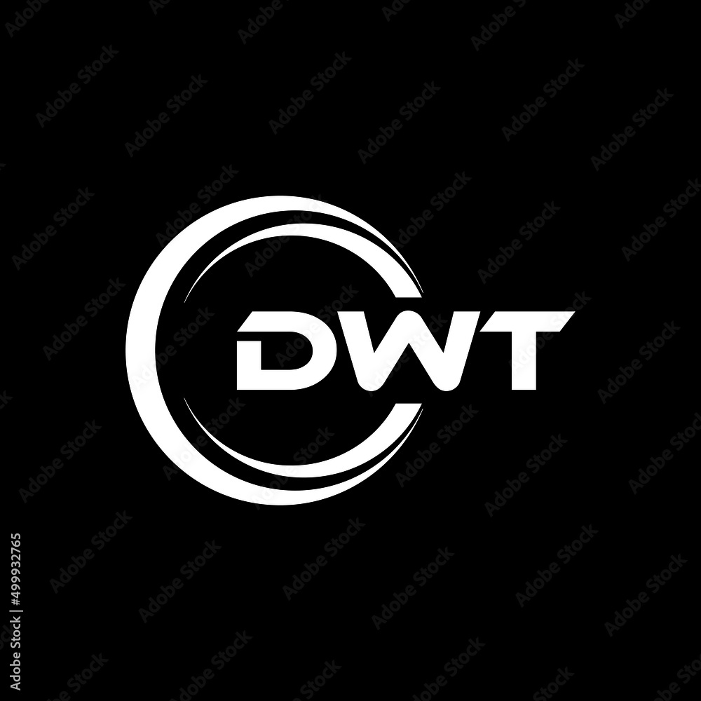 Vettoriale Stock DWT letter logo design with black background in ...