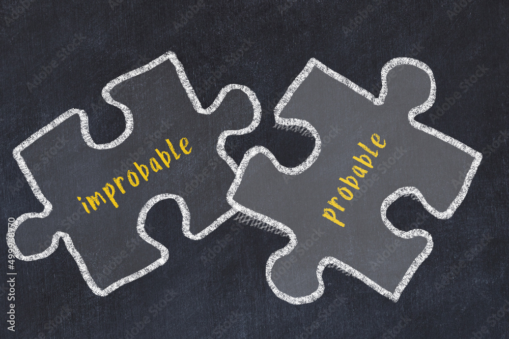 Poster Chalk drawing of two puzzles with words improbable and probable ...