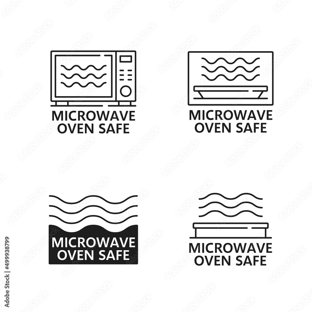 Microwave oven safe icons and signs. Vector electric oven, food cooking ...