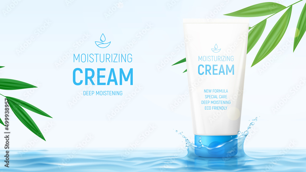 Ad banner with moisturizing face cream. Vector illustration with 3d ...