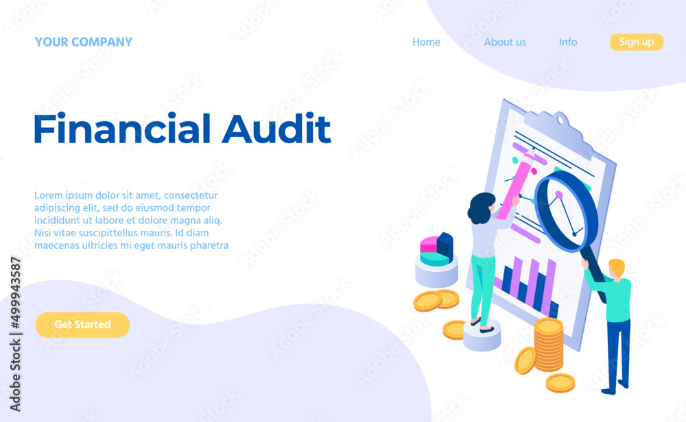 Financial audit service concept analysing chart landing page Stock ...
