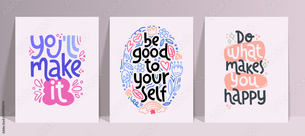 Mental health slogans set. Handwritten positive self-talk inspirational ...