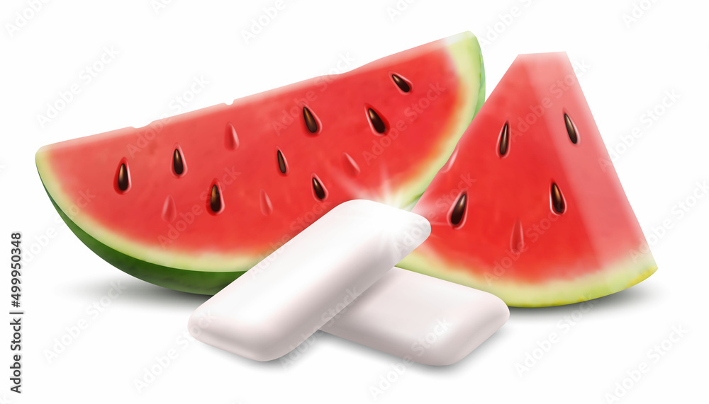 Chewing gum Watermelon flavor. Chewing pads with fresh watermelon friut ...