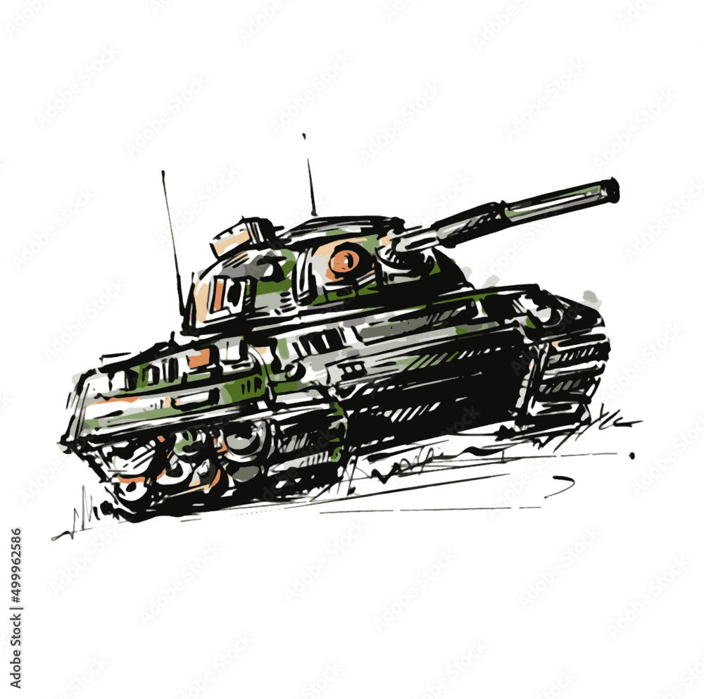 Sketch of tank at battlefield hand draw Stock Vector | Adobe Stock