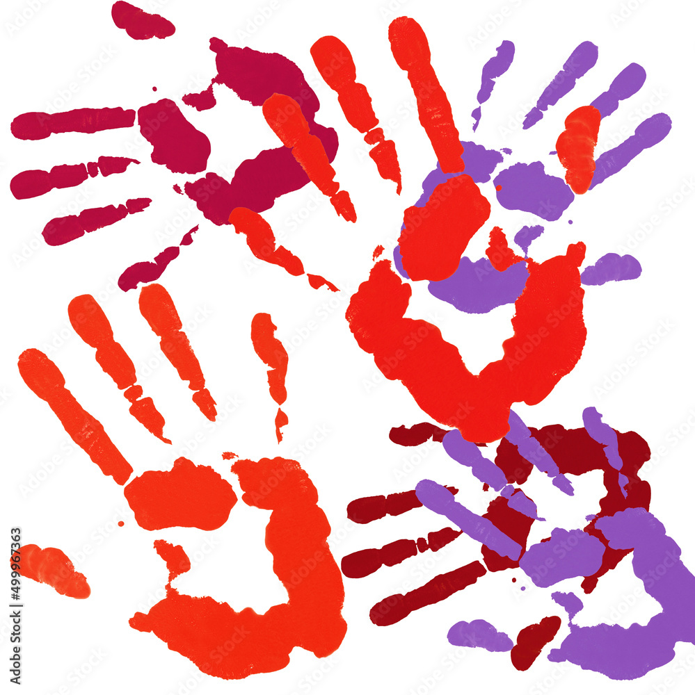 Bloody handprints on a white background. Symbol of a crime and its ...