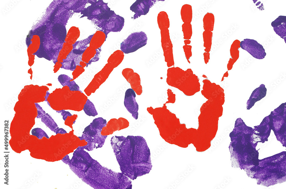 Bloody handprints on a white background. Symbol of a crime and its ...