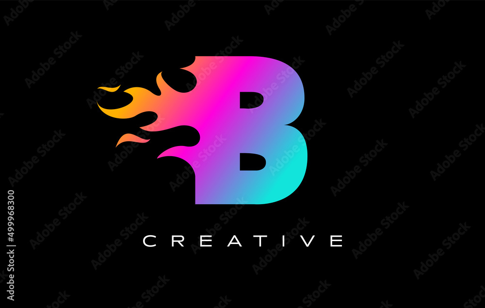 B Letter Flame Logo Design. Fire Logo Lettering Concept. Stock Vector ...